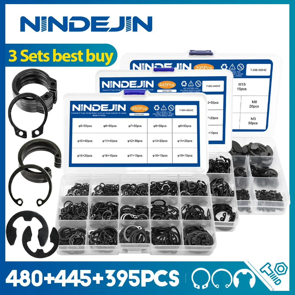 NINDEJIN-Black-C-Type-External-Circlip-Kit-5-19-Internal-Circlip-Kit-8 ...