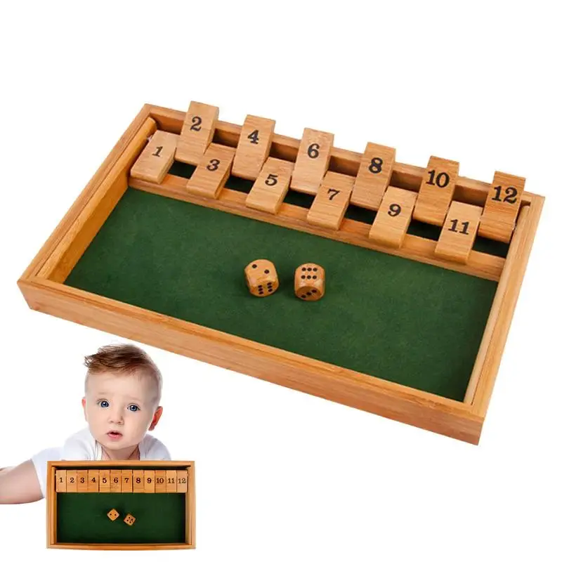 Shut Box Game Wooden Board Game With Dice 1 2 Player Wooden Dice Game ...