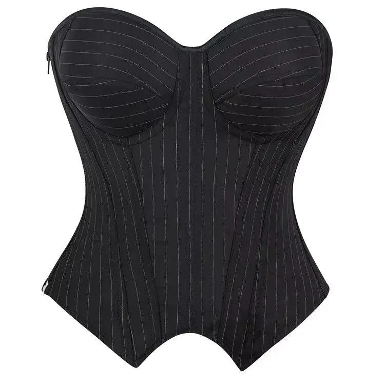 Black Striped Zipper Overbust Corset and Bustier Shapewear Top for ...