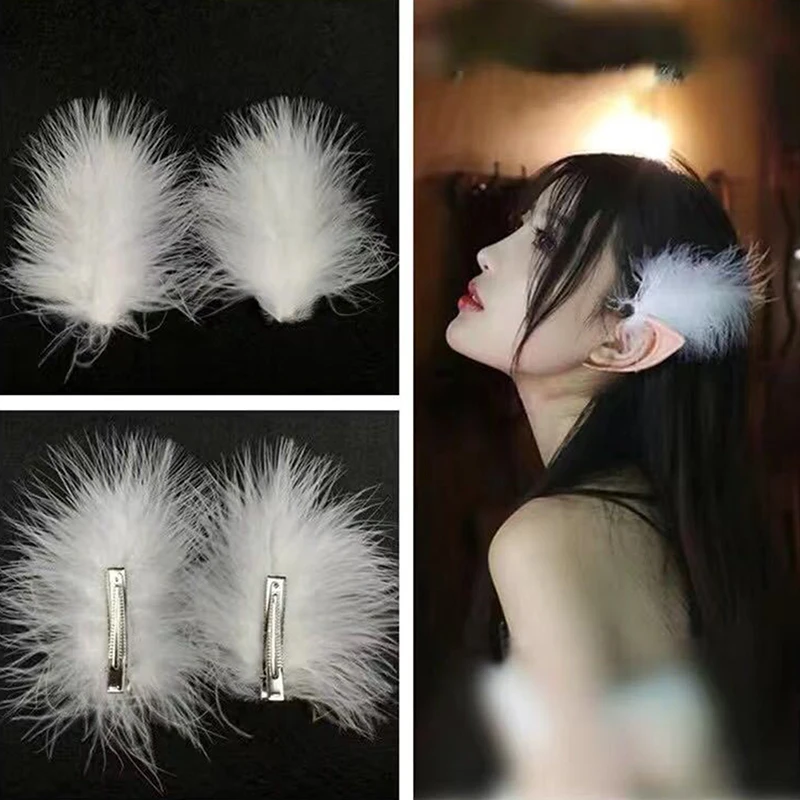 2pcs Fairy White Feather Hair Clip Headdress Wedding For women Girls ...