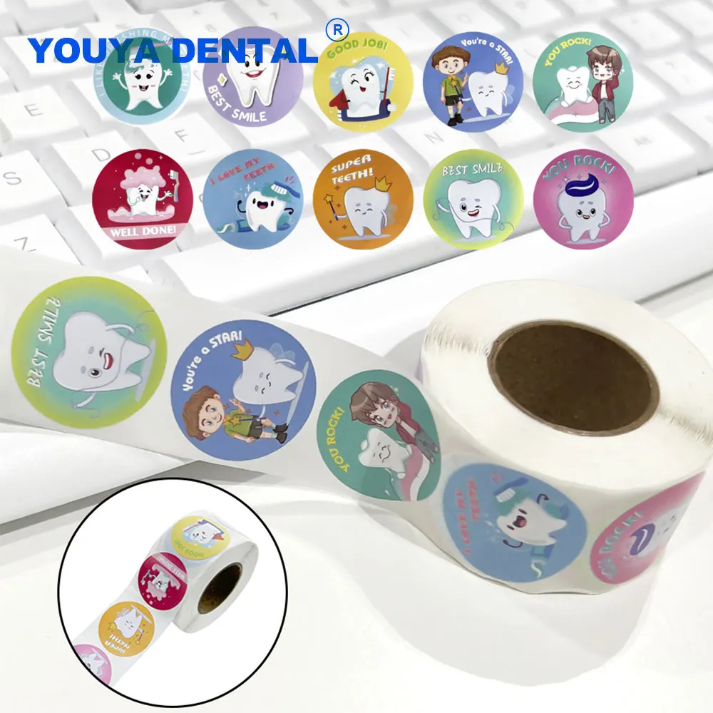 500pcs-roll-Reward-Tooth-Shape-Round-Sticker-for-Dentist-Dental-Clinic ...
