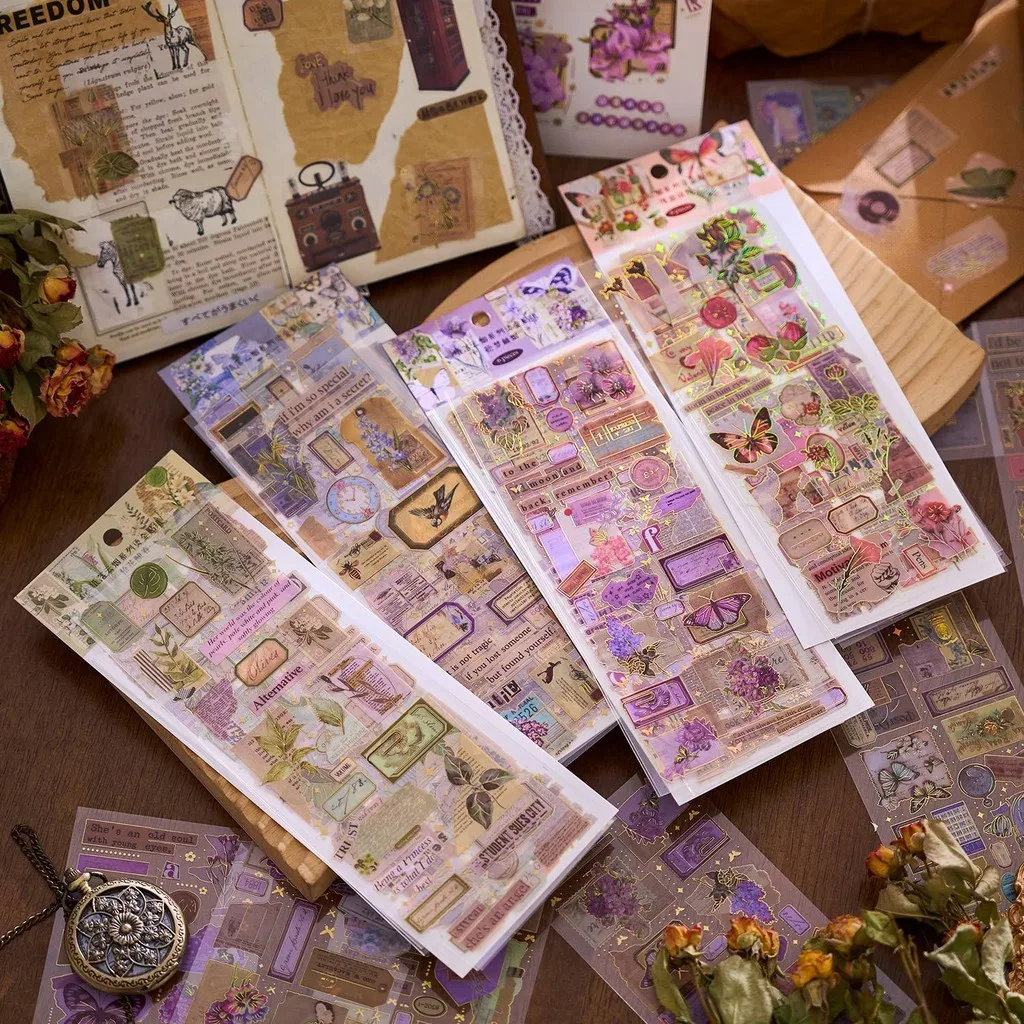 Journamm 6Sheets PET Hot Stamping Stickers Plants Flowers Decor Diary ...