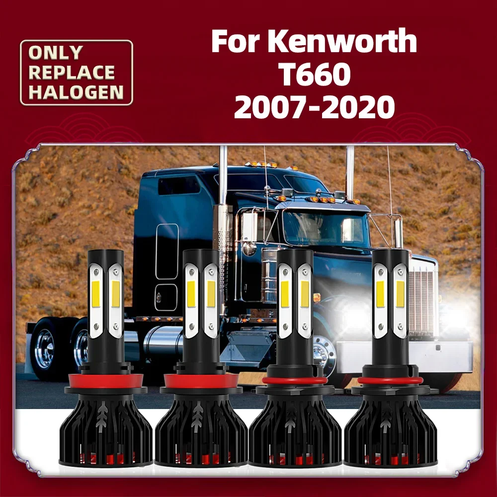 6000K-Lamp-Bulbs-LED-Headlights-90W-12000LM-360-For-Kenworth-T660-2007 ...
