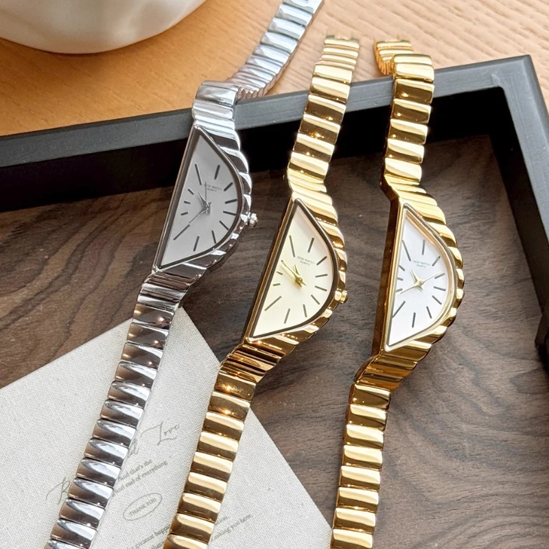 Original Irregular Women's Quartz Watch Golden Ladder Creative Clock ...