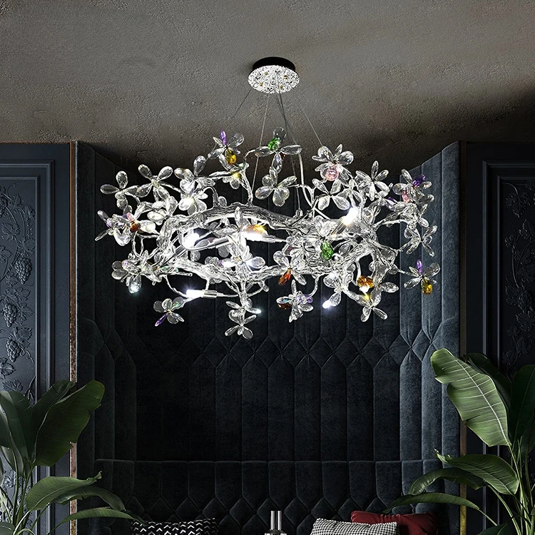 Modern Crystal Flower Chandelier Bionic Luxury Ring Villa Pandent Light ...