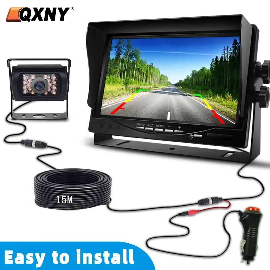 Vehicle IR Backup Reverse Camera 4-pin Connector Car 7" LCD Color Rear ...