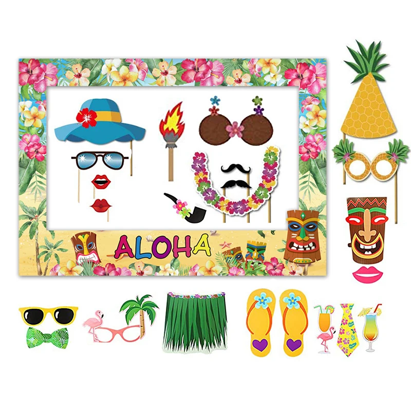 Hawaiian-Party-Aloha-Photo-Booth-Props-Frame-Summer-Tropical-Luau-Beach ...