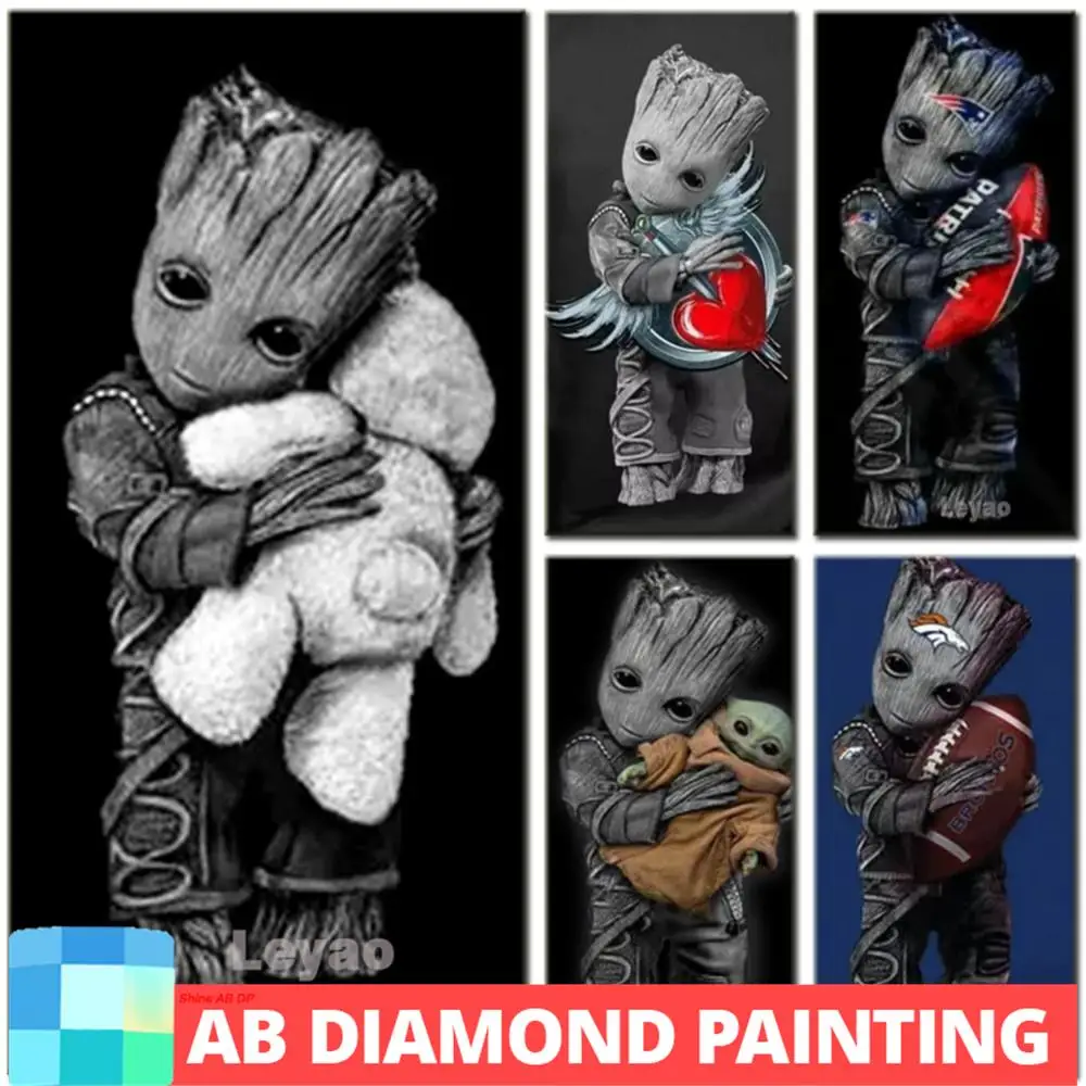 AB-Diamond-Painting-Baby-Groot-and-Yoda-Bear-Football-Full-Embroidery ...