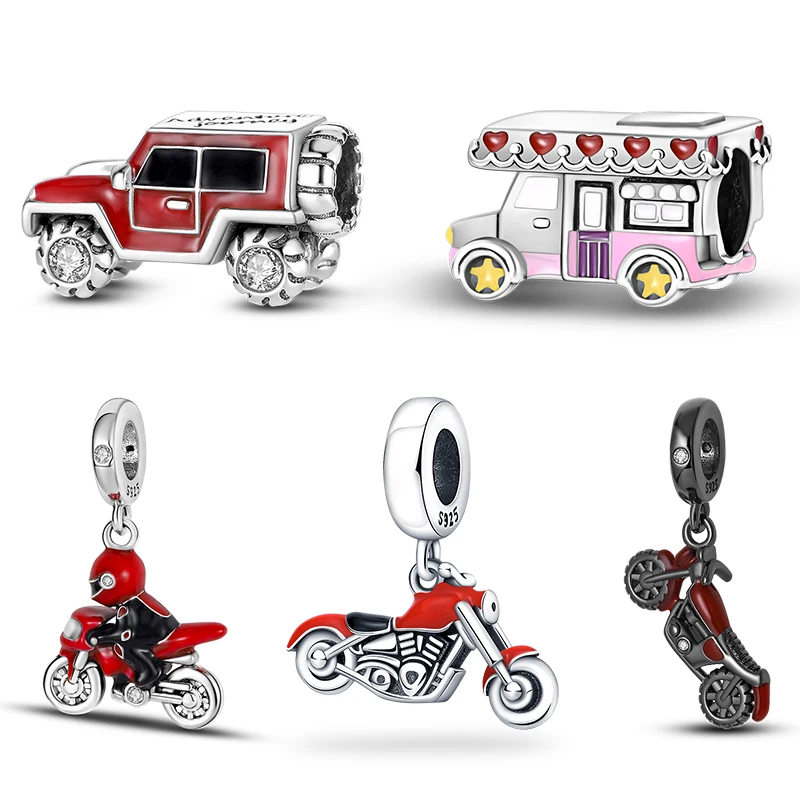 925-Silver-Color-Fashion-Red-Car-Motorcycle-Locomotive-Charms-Pendents ...