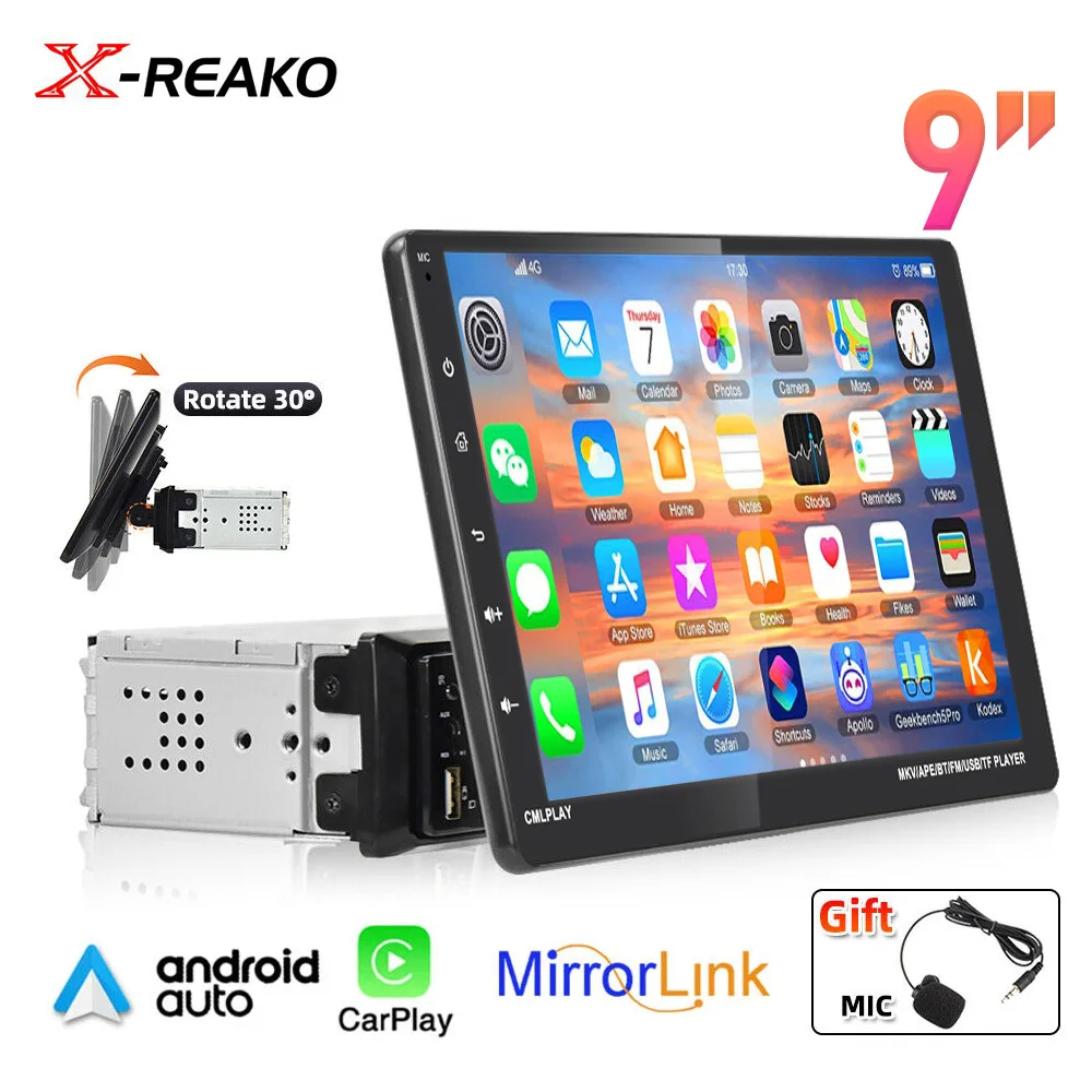 X-REAKO 9'' Touch Screen 1 Din Carplay Universal MP5 Phonelink Car ...