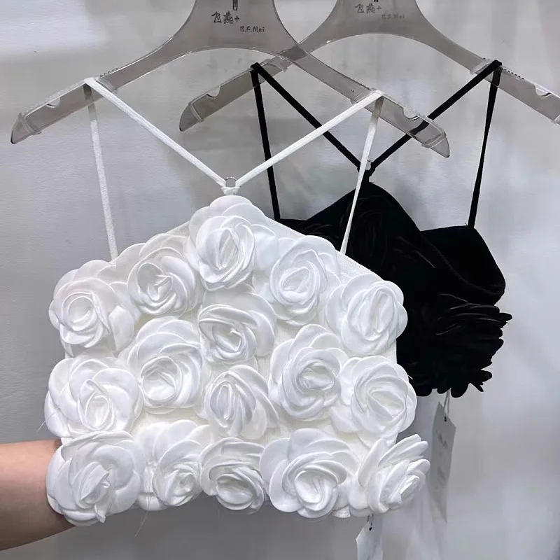 French-Chic-3D-Flowers-Tank-Tops-for-Women-Spaghetti-Strap-Slash-Necke ...