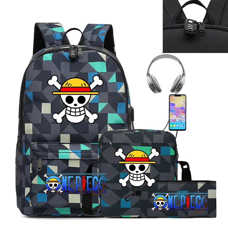 3PC-SET-One-Piece-Luffy-Schoolbag-Recharged-Backpack-Student-One-Piece ...