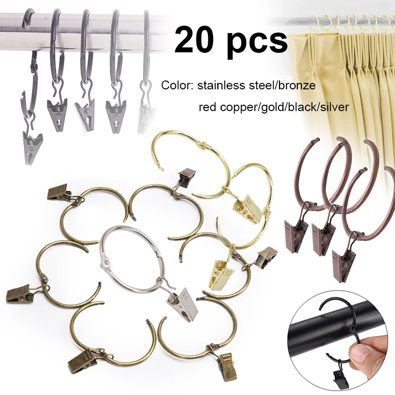 20-PCS-Metal-Openable-Curtain-Rings-Clips-Black-Silver-bronze-Golde-Red ...