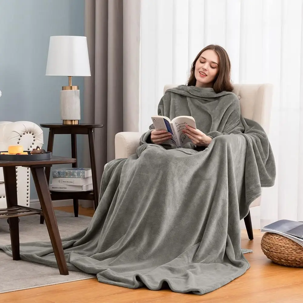 Antistatic Velvet Blanket Comfortable Wearable Cloak Soft Home Nap TV ...