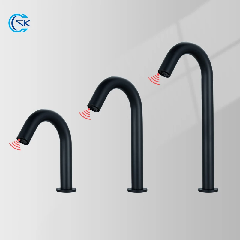 Torneira-da-bacia-do-banheiro-do-sensor-infravermelho-livre-do-toque-autom-tico-preto-Tapware ...