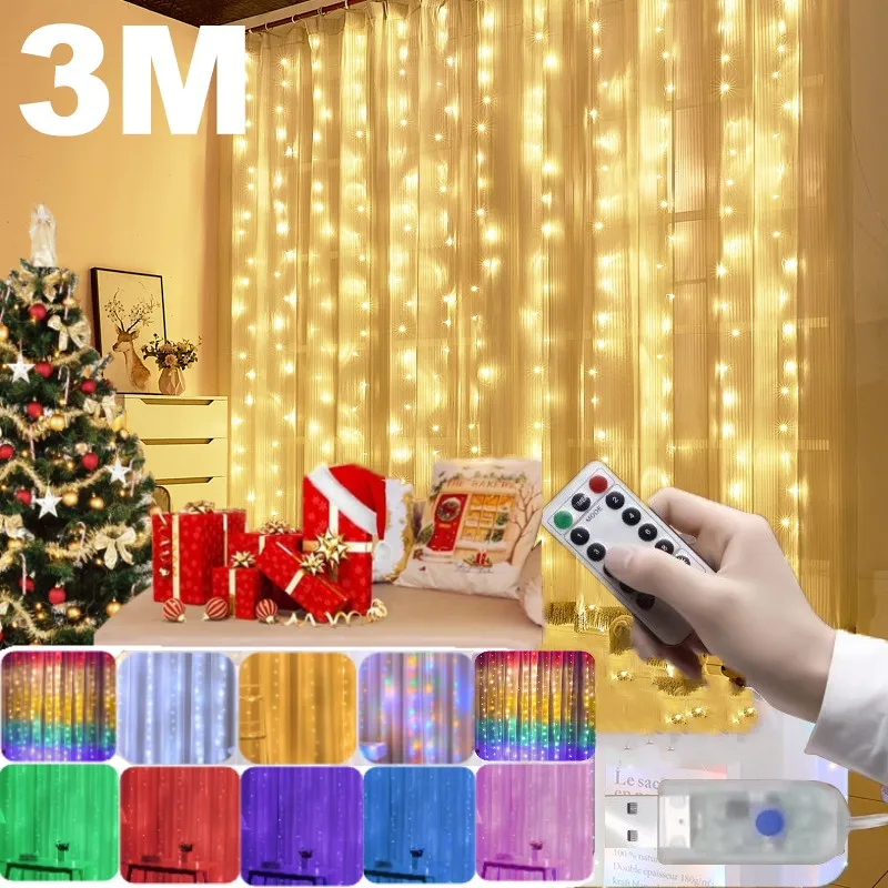 3M-LED-Curtain-Garland-Fairy-String-Lights-Christmas-Decoration-USB ...