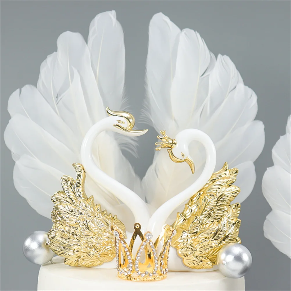 Romantic Crown Swan Happy Birthday Cake Topper Ornate Sets Dessert ...