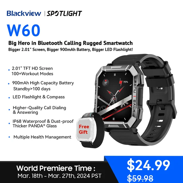 Blackview W60 2024 New Smartwatch 2.01” HD Display TFT Rugged Smart ...