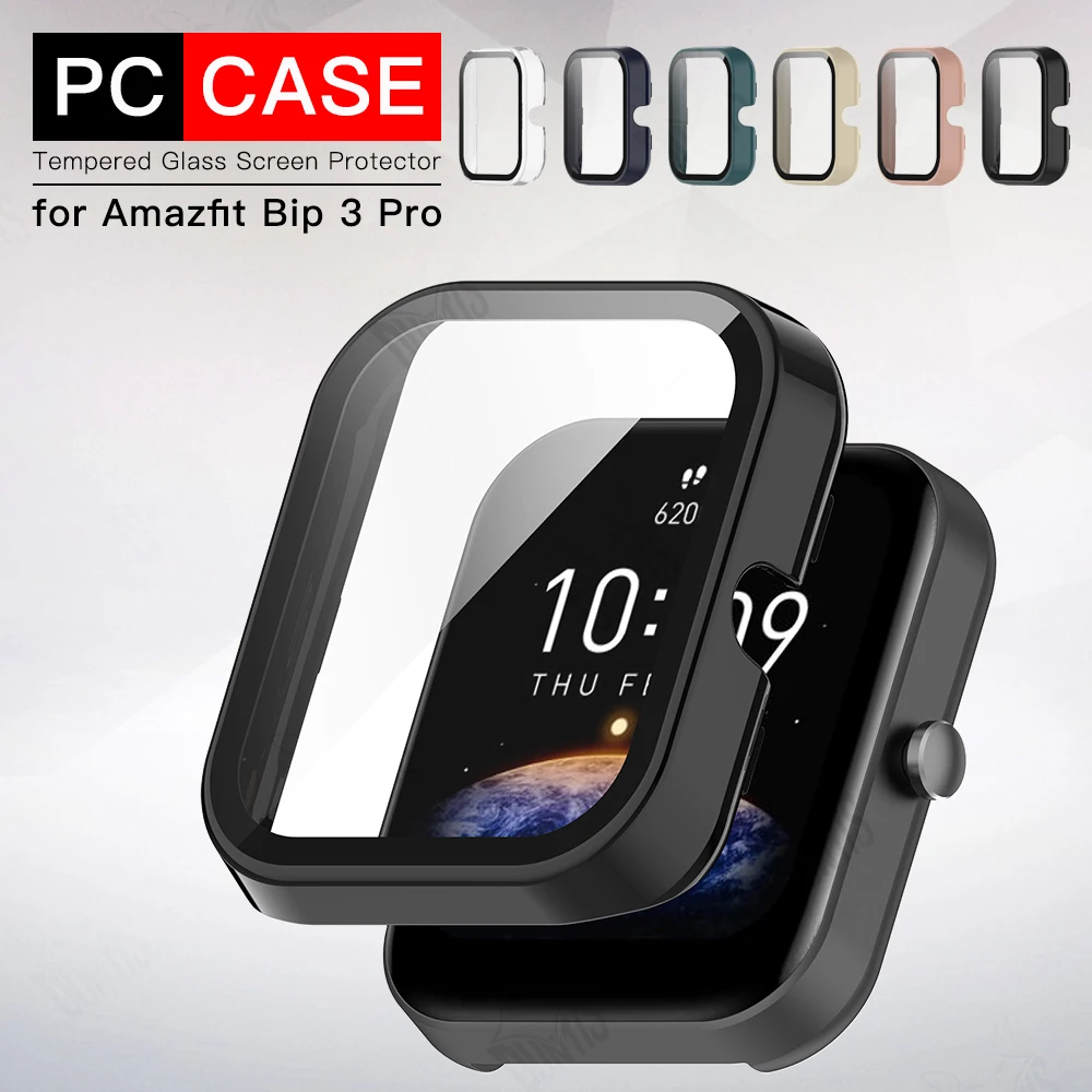 Hard-PC-Case-With-Tempered-Glass-Screen-Protector-for-Amazfit-Bip-3-Pro ...