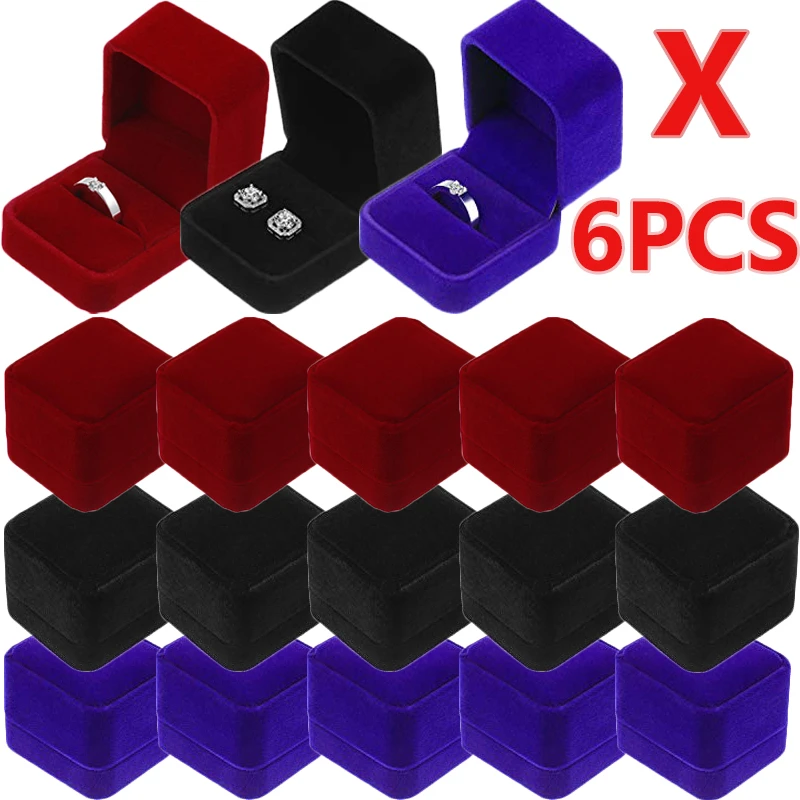 6pcs Square Red Velvet Ring Box Jewelry Case Storage Organizer Gift ...