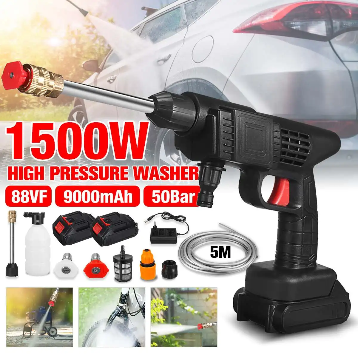 1500W-50Bar-High-Pressure-Cordless-Car-Washer-Spray-Water-Gun-9000mAh ...