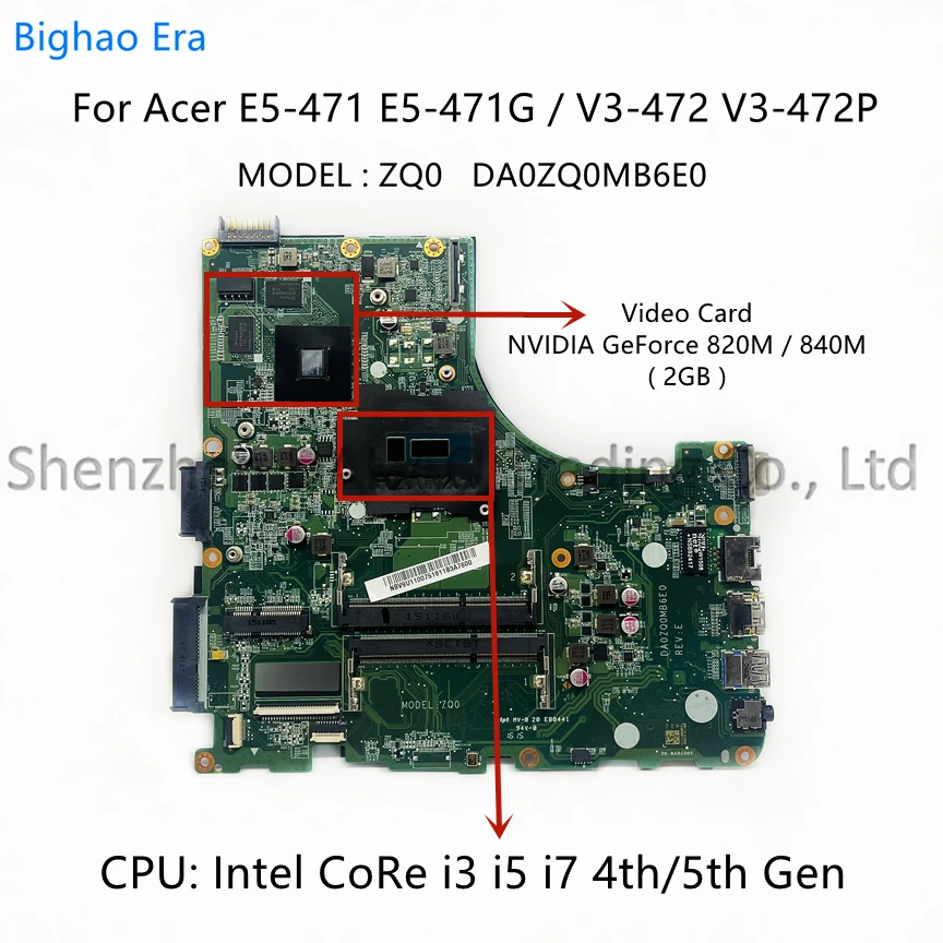 DA0ZQ0MB6E0 For Acer Aspire E5-471G E5-471 V3-472P Laptop Motherboard With i3 i5-4210U i7-5500U ...