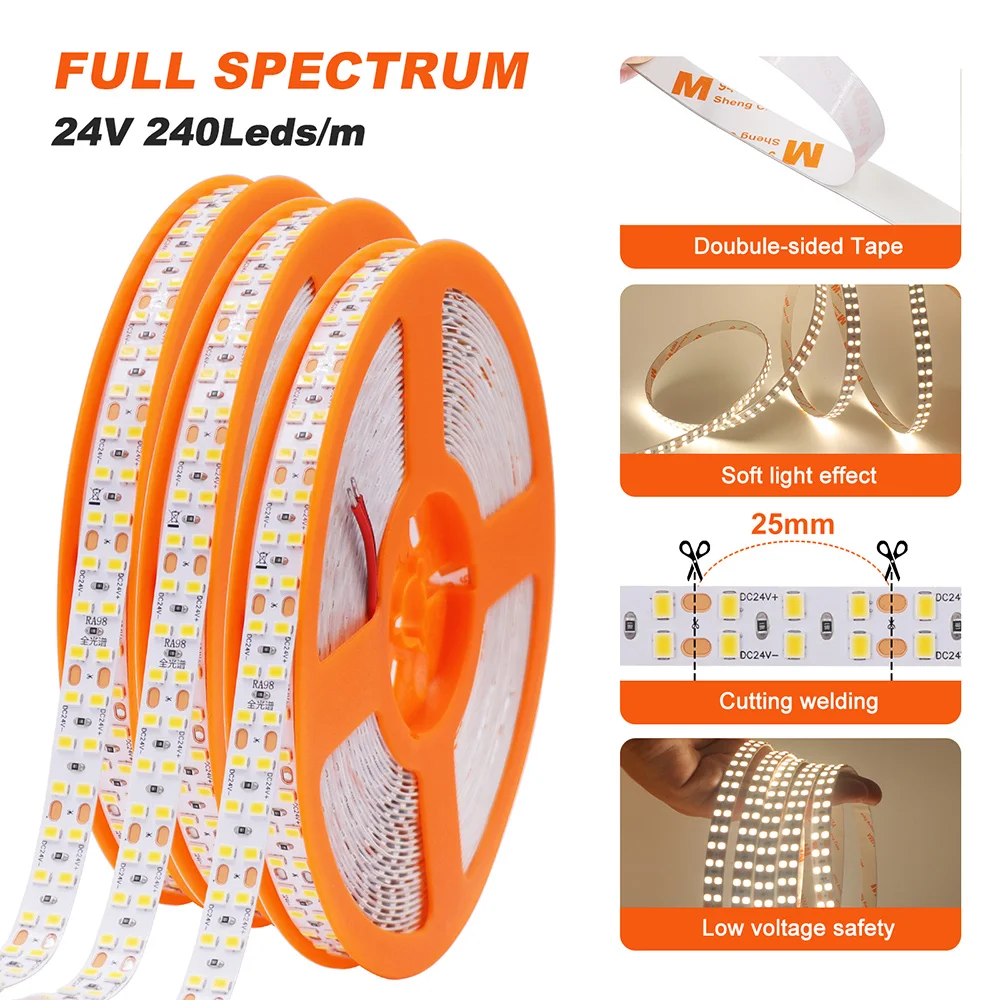 LED Strip Light RA98 5mm 8mm PCB 5m 10m 24V 2835 120 240 LEDs Flexible ...