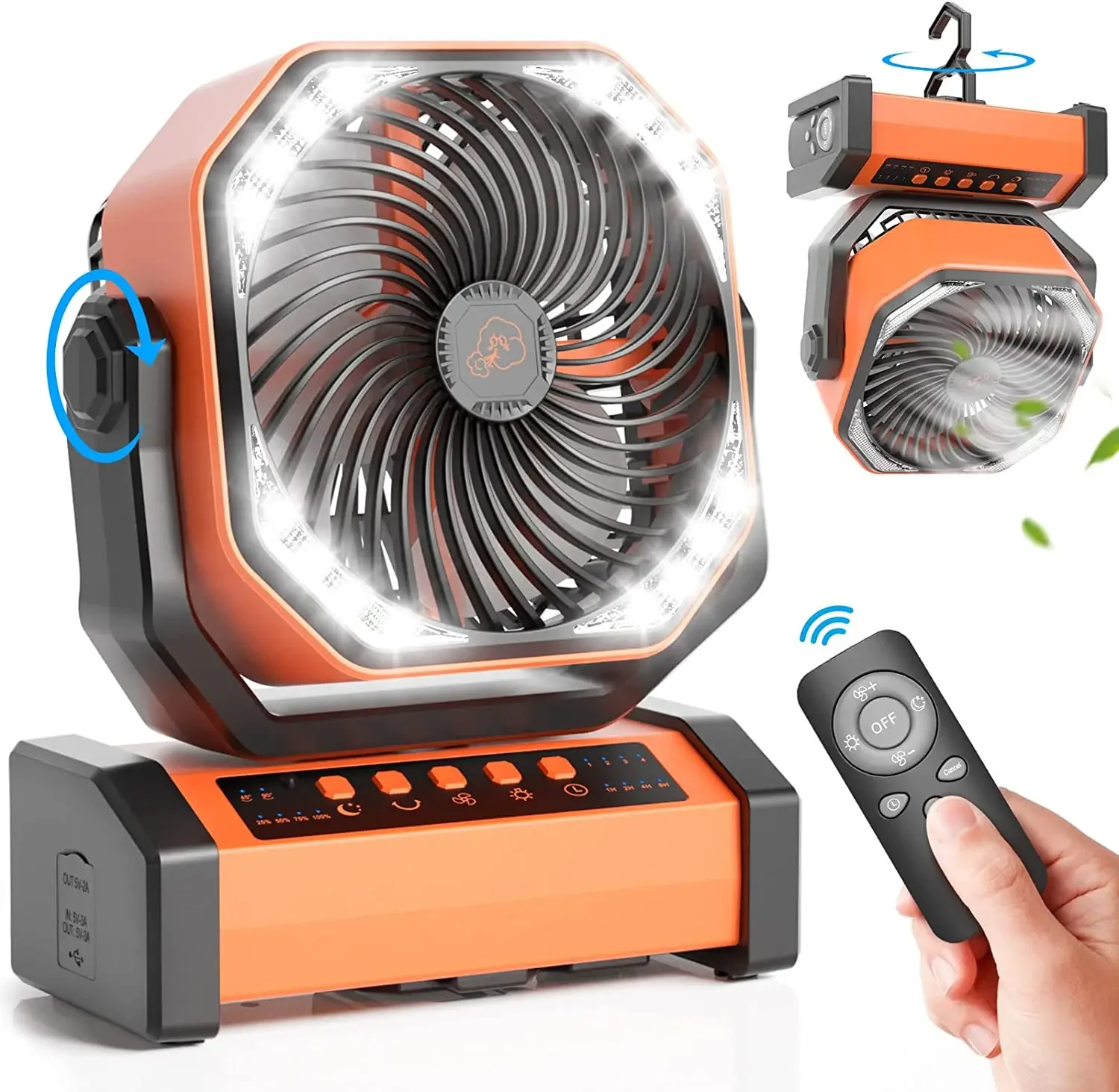 Camping Fan 20000mAh Air Circulators D12 Auto Oscillating Rechargeable ...