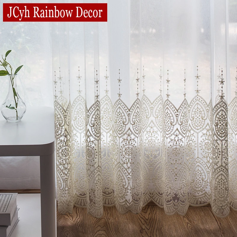 Hall Embroidered Sheer Tulle Curtains for Living Room Luxury Lace ...
