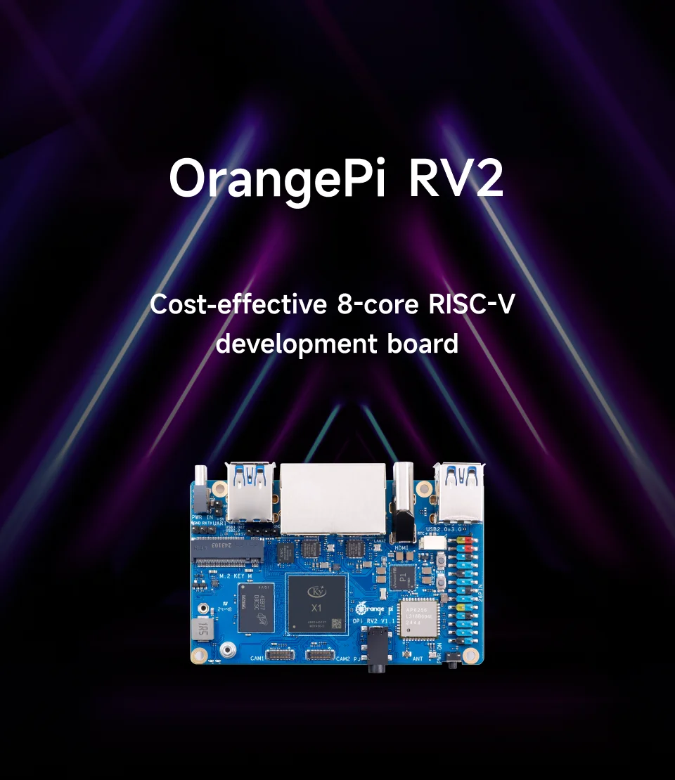 Orange Pi RV2 8 ГБ ОЗУ RISC-V AI Одноплатный компьютер 2 TOPS NPU WiFi + BT5.0 Gigabit Ethernet ...