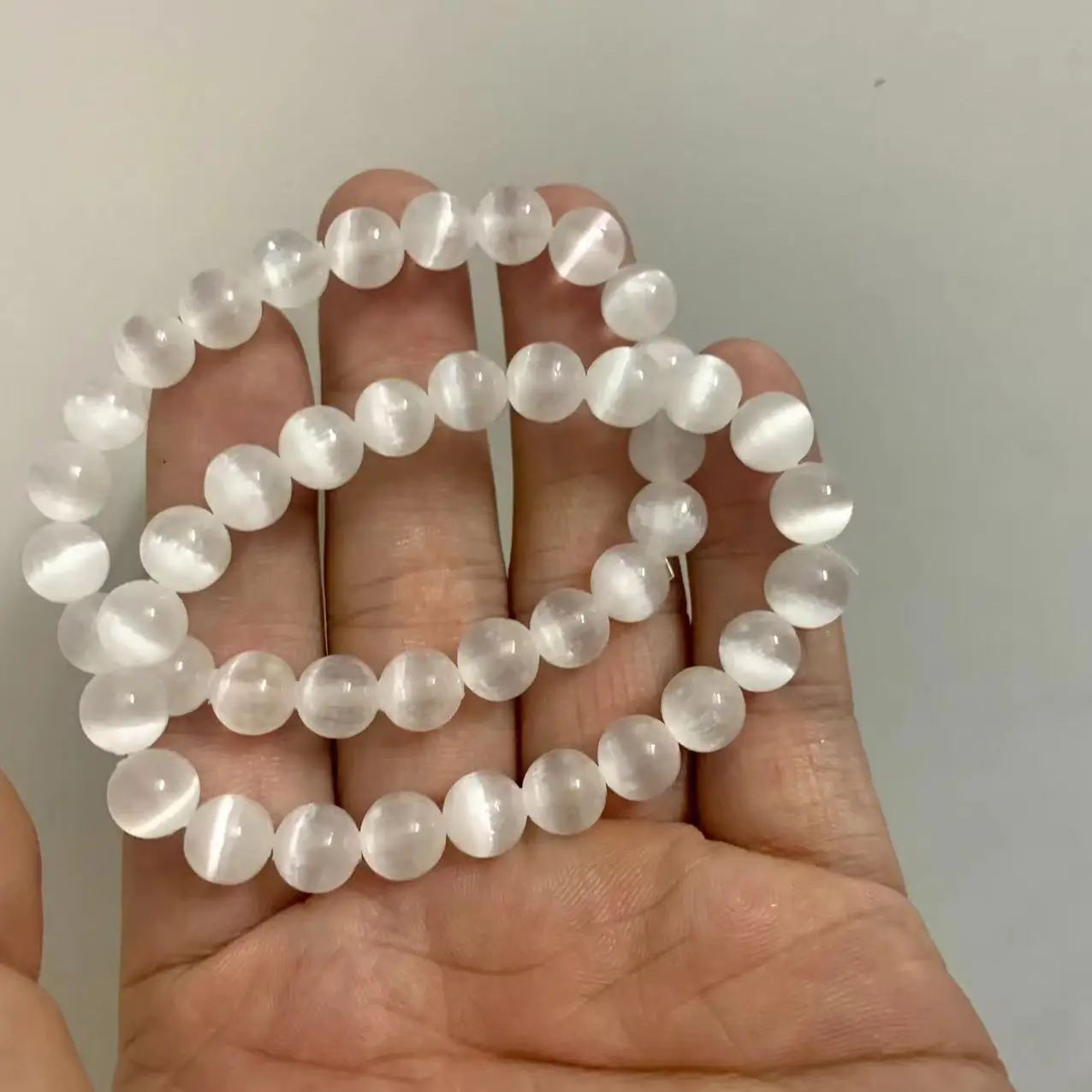 Natural-White-Calcite-Selenite-Stone-Beads-Cat-Eye-Gemstone-Jewelry ...