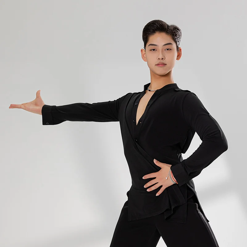 Black-Latin-Dance-Tops-For-Men-Adult-Latin-Ballroom-Competition-Shirt ...