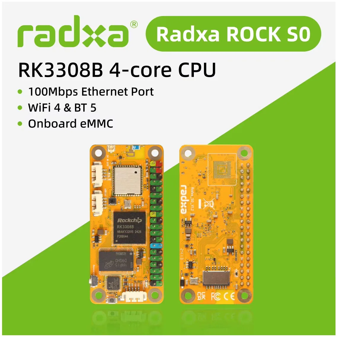 Radxa ROCK Pi S0 RK3308B 4-core CPU, 100Mbps Ethernet, WiFi 4 & BT 5 ...