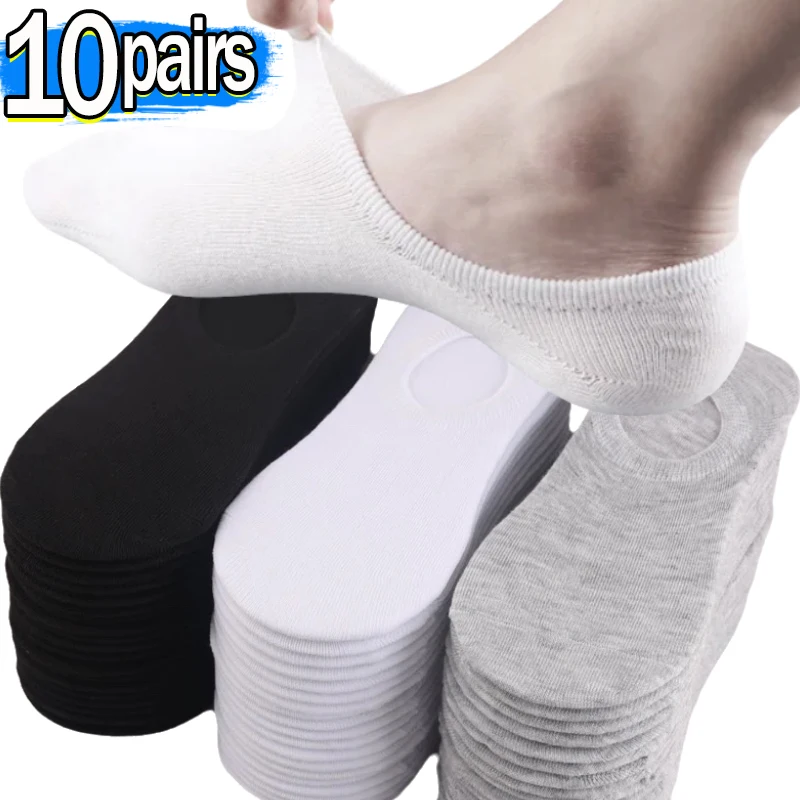 1-10pairs-Invisible-Socks-for-Men-Ankle-Short-No-Show-Low-Cotton-Black ...
