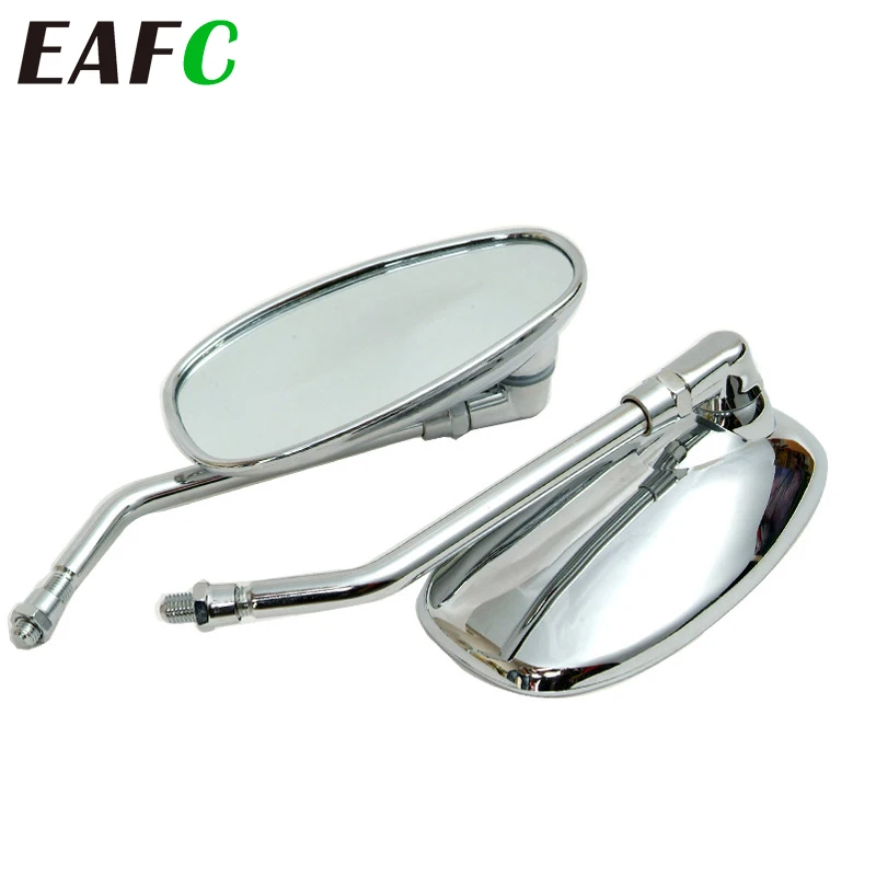 1Pair-10mm-Motorcycle-Mirror-Chrome-Oval-Retro-Rearview-Side-Mirrors-E ...