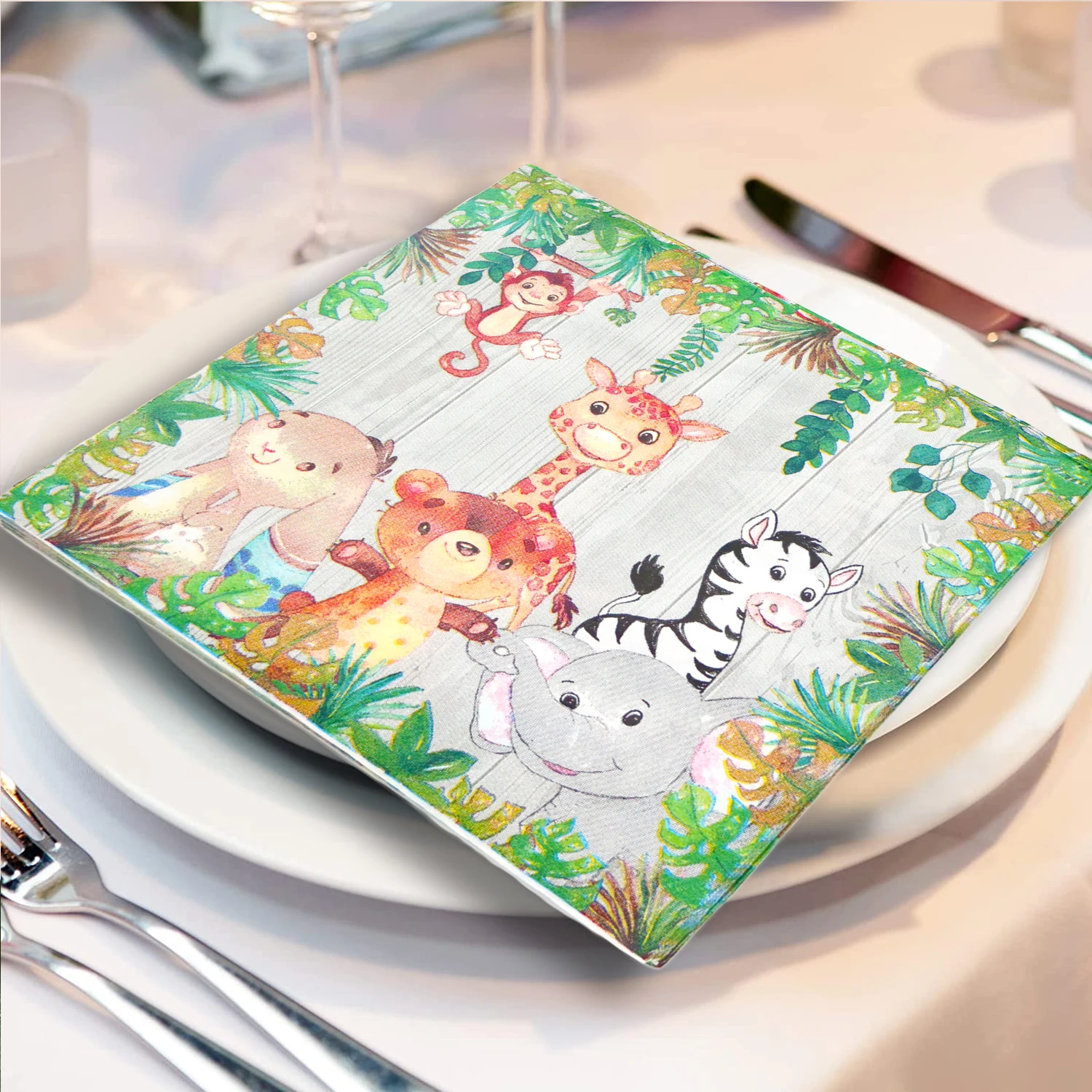 20pcs-Pack-Jungle-Animal-Cartoon-Giraffe-Elephant-Table-Napkins-Cloth ...