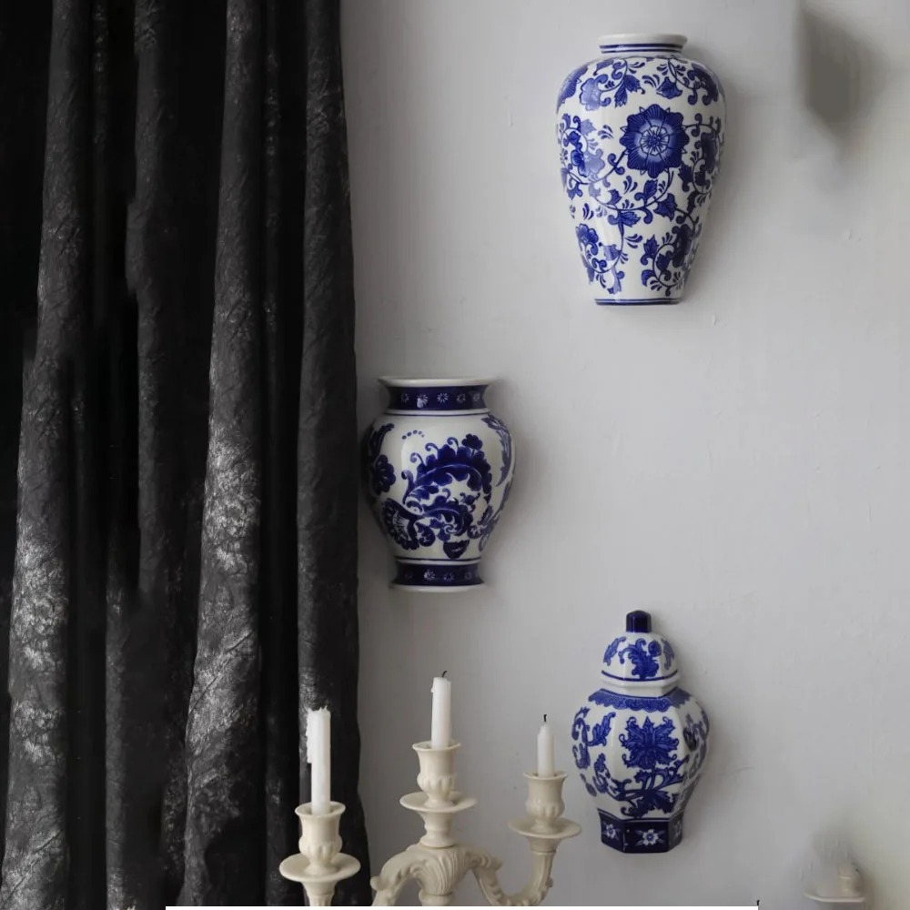 Nordic-Hand-painted-Ceramic-Blue-and-White-Porcelain-Wall-Vase ...