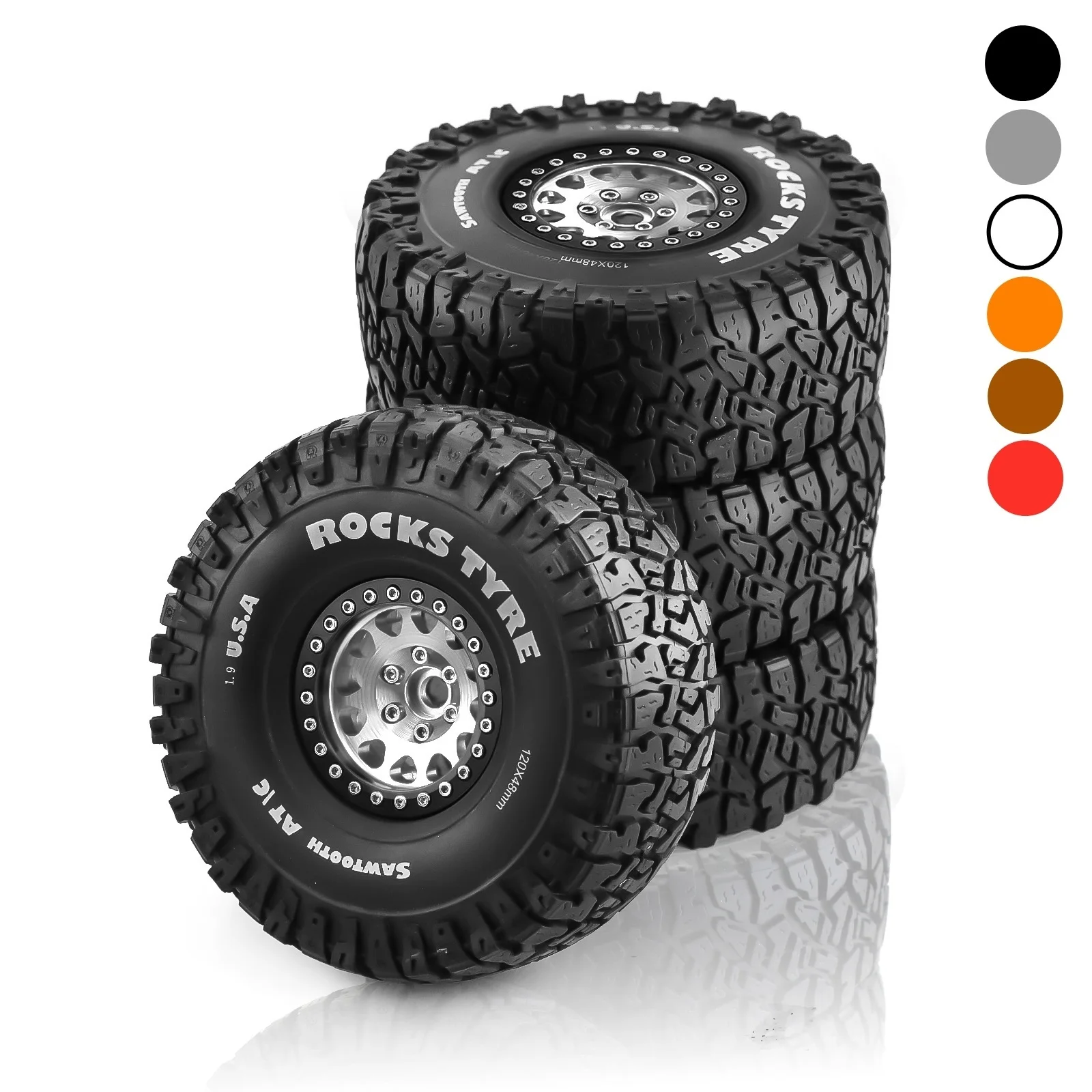 4pcs 120mm Metal 1.9" Beadlock Wheel Rim Rubber Tire Set for 1/10 RC ...