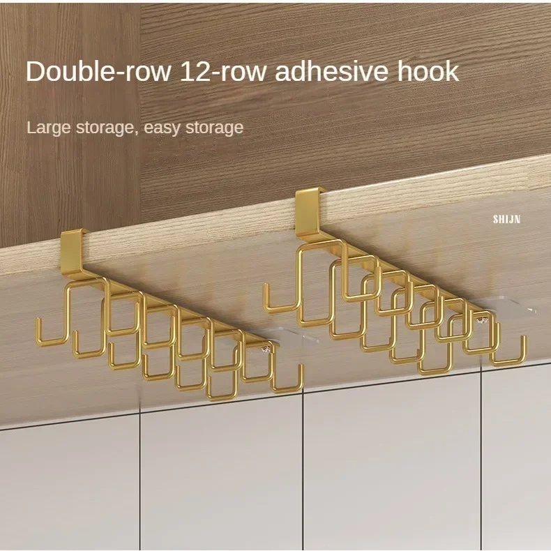 Punch-free-Double-row-Hooks-Kitchen-Cupboard-Under-Shelf-Mug-Cup-Hanger ...