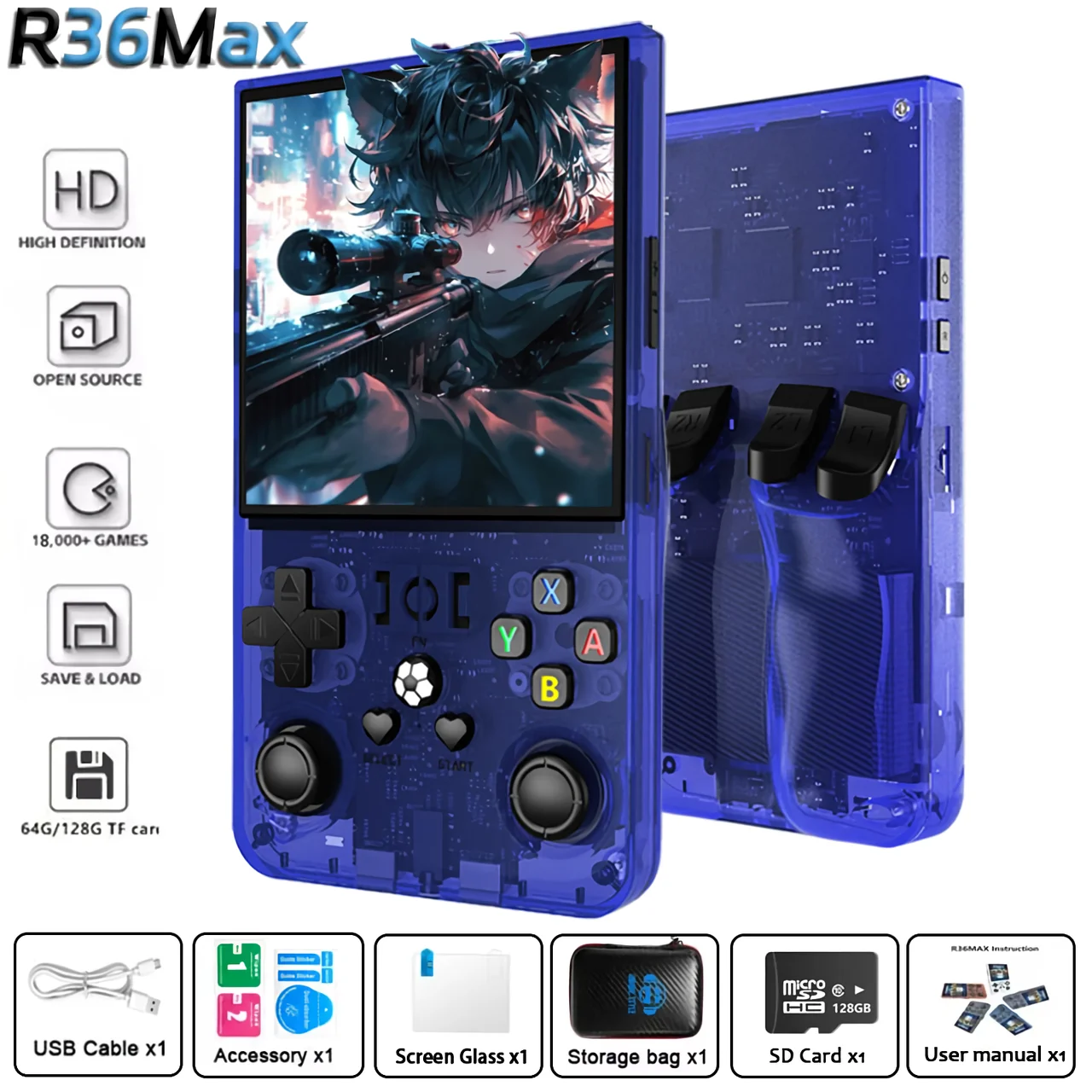 AISLPC R36Max Handheld Game Console 4“ IPS Screen 18000 Games Linux ...