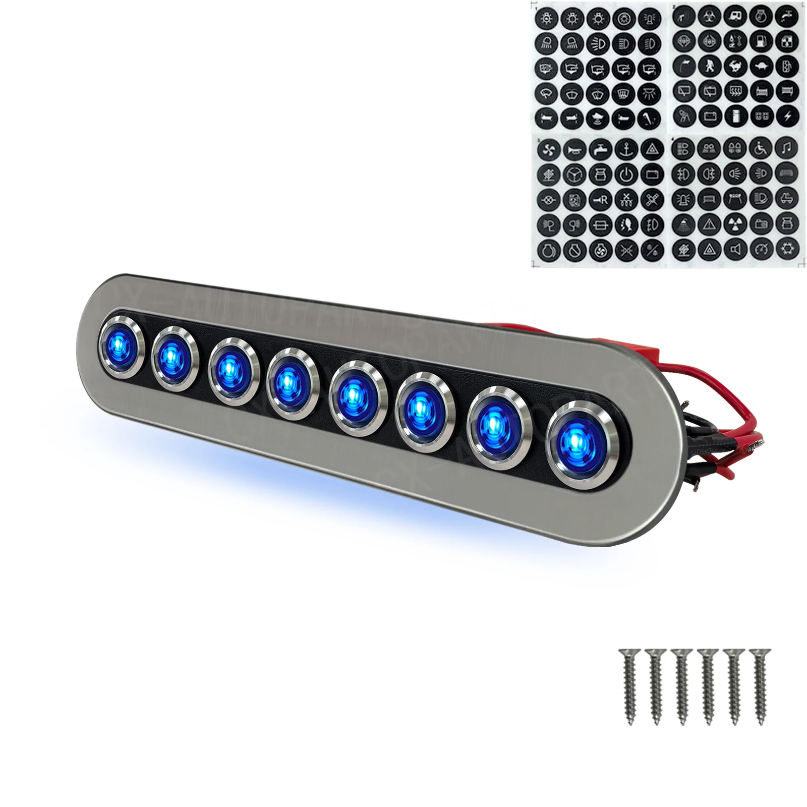 8 Way 12V Push Button Switch Panel Stainless Steel Panel with 15A ATO ...