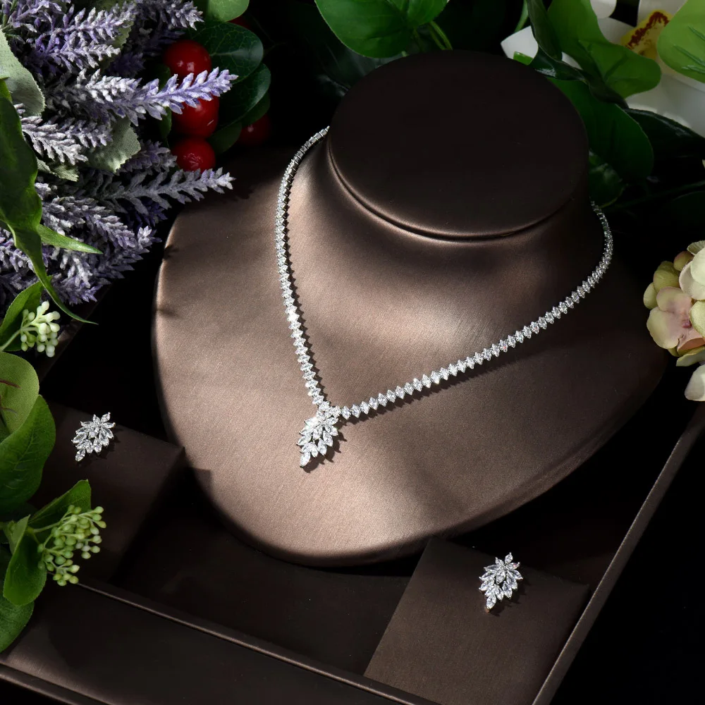 HIBRIDE-Simple-Design-AAA-Cubic-Zirconia-2PCS-Necklace-and-Earring-Set ...