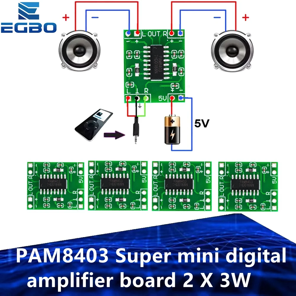 5PCS PAM8403 Super mini digital amplifier board 2 * 3W Class D digital ...