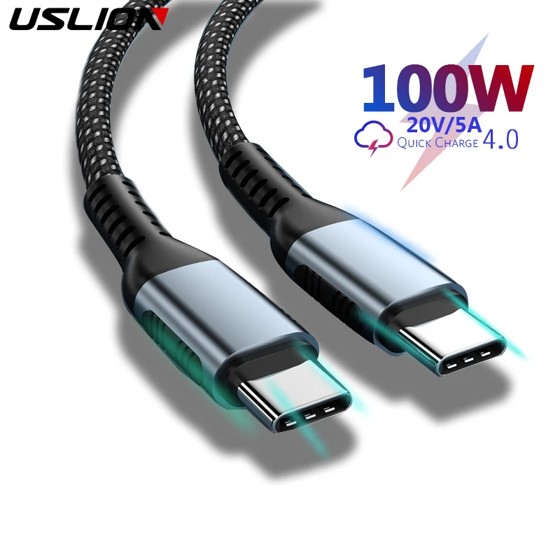 USLION USB Type C 5A PD 100W Cable Quick Charge 4.0 Fast Charging for ...