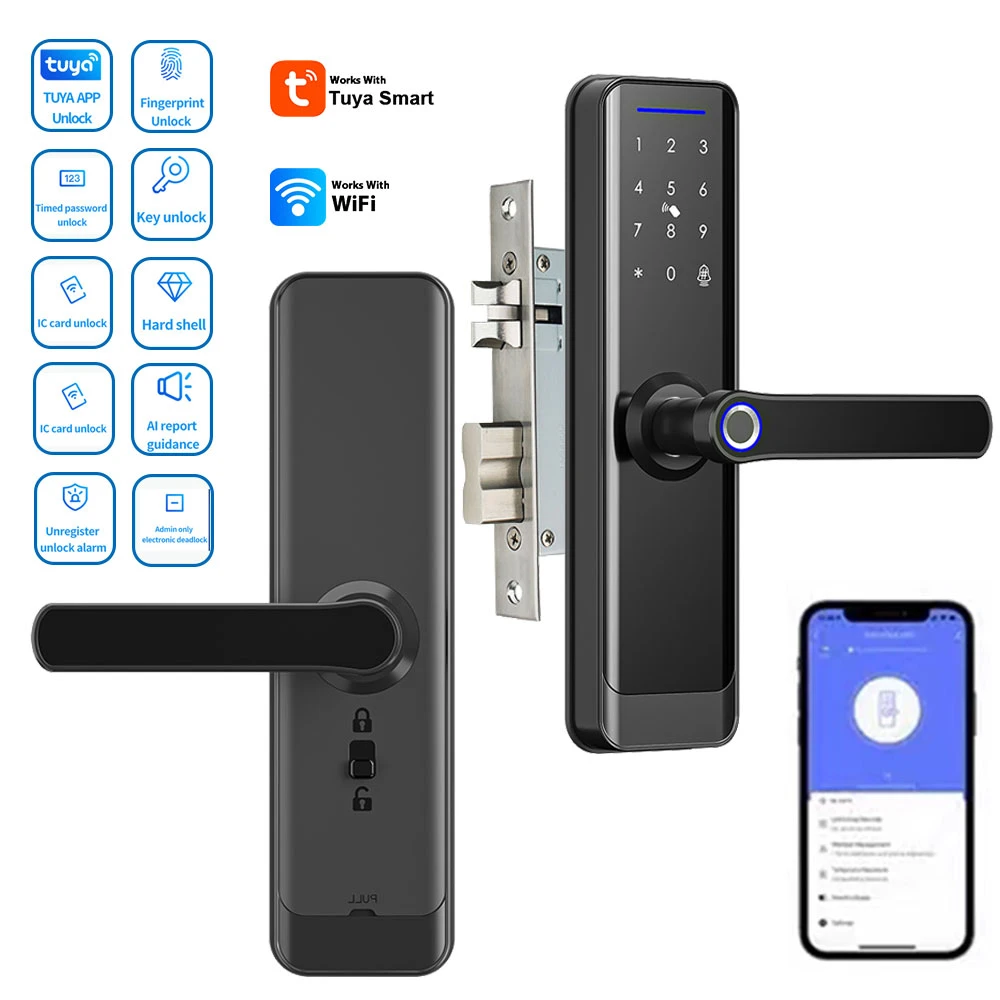 Tuya Wifi Smart Door Lock Biometric Fingerprint Card Temporary Code Smartlife App Unlocking for ...