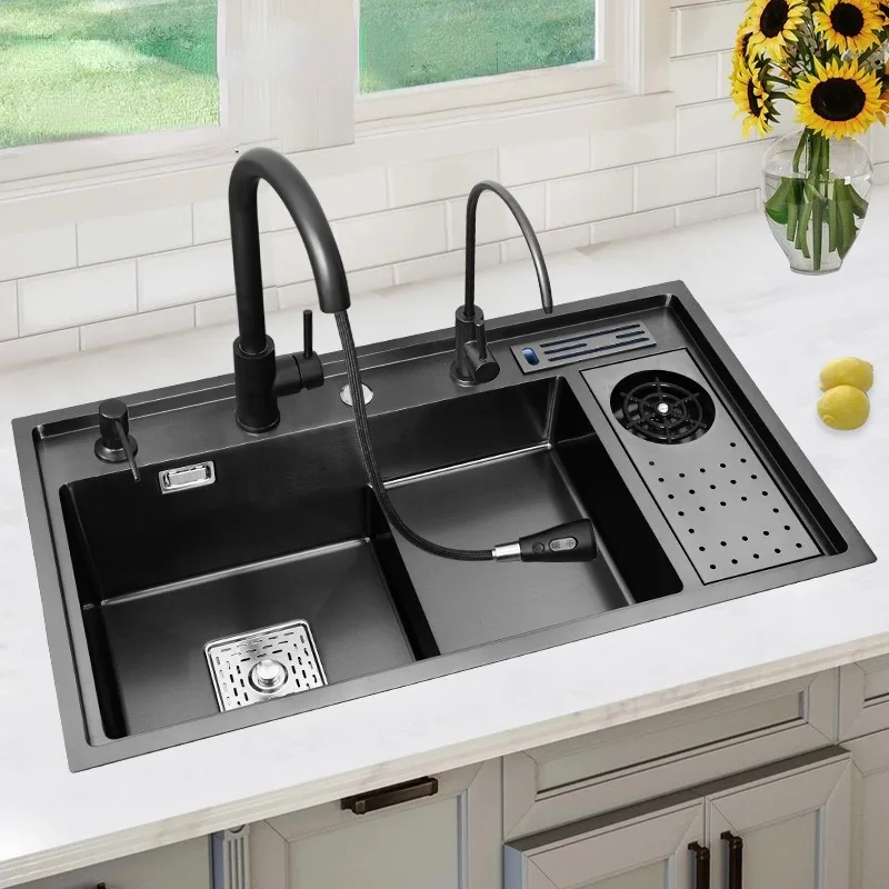 304-Black-Stainless-Steel-Kitchen-Sink-with-Large-Single-Bowl-and ...