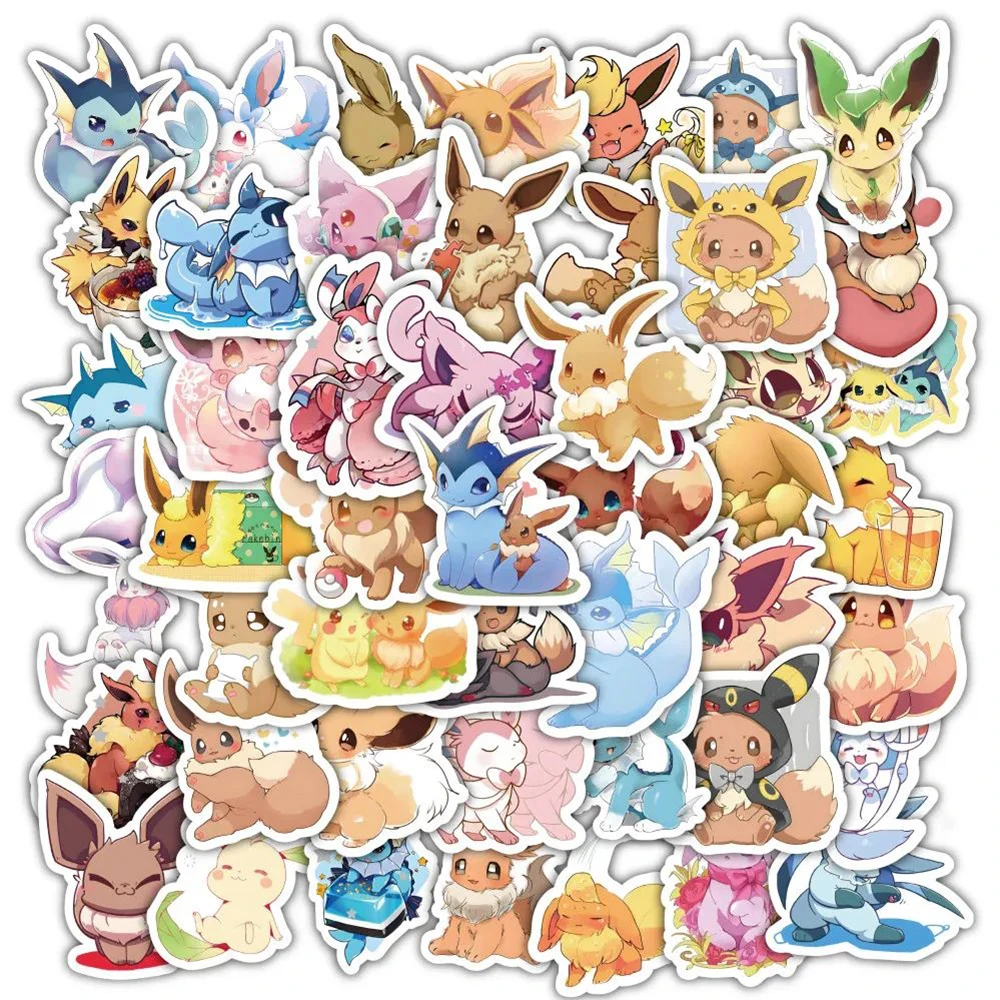 10/30/60pcs Cute Cartoon Anime Stickers Pokemon Eevee Graffiti Decals ...