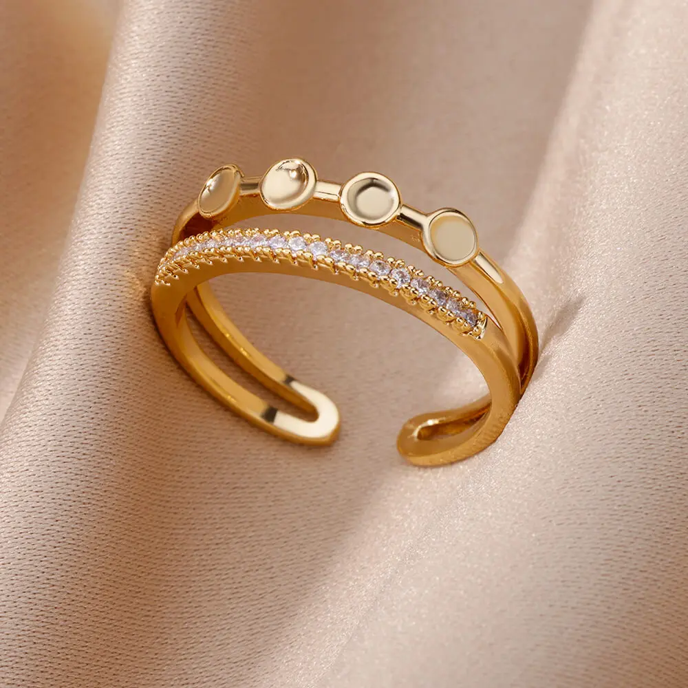 Stainless-Steel-Multi-layer-Round-Rings-for-Women-Open-Adjustable-Gold ...