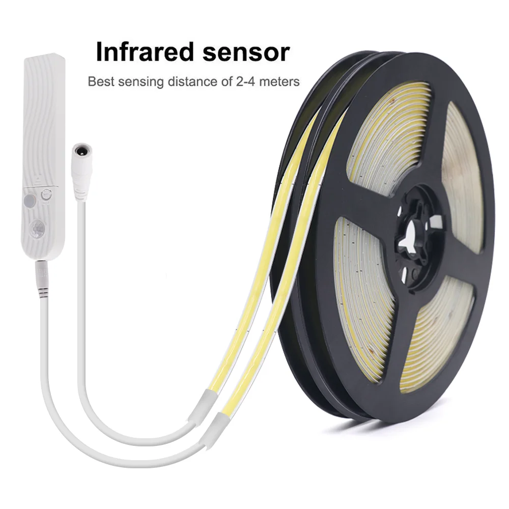 5V COB LED Strip Light 320Leds/m High Density PIR Motion Sensor FOB LED Tape Lamp 4*AA Battery ...