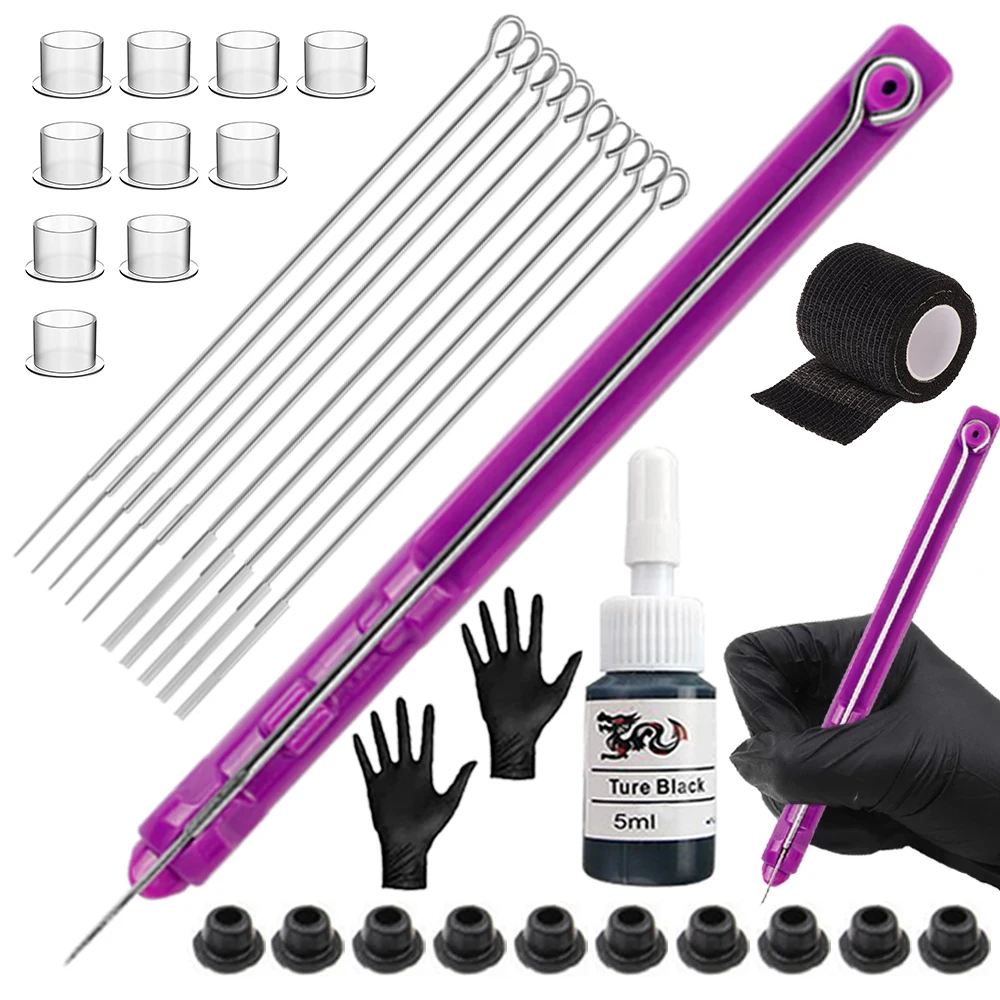 DIY-Tattoo-Hand-Poke-and-Stick-Tool-Kit-With-Tattoo-Needle-Holder-Ink ...